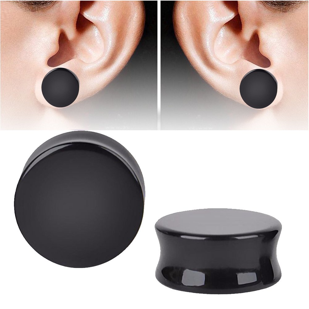 HQLA 1 Pair Natural Obsidian Stone Double Flared Flesh Tunnels Ear Plugs Gauges Stretcher Expander (1"(25mm))