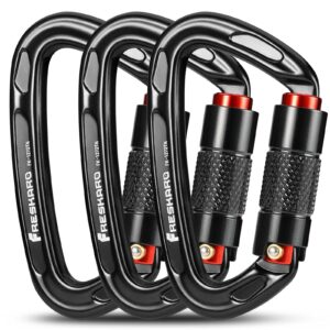 freskaro 25kn climbing carabiners double locking carabiner clips, heavy duty carabiner for rock climbing, rappelling, hunting, or survival gear kit, gym equipment, cerfified uiaa carabiner black