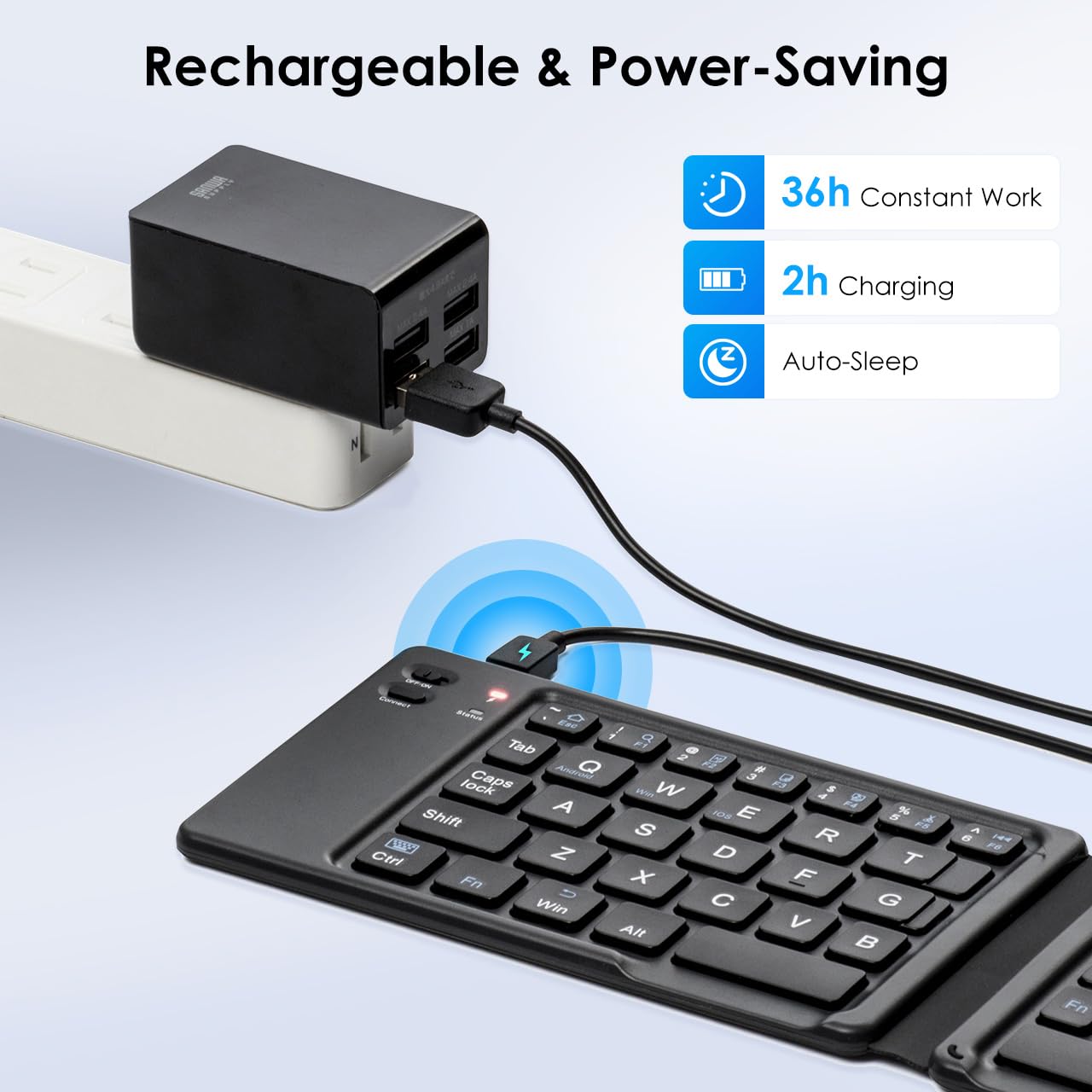 SANWA Foldable Bluetooth Keyboard, Rechargeable Wireless Folding Keypad, Portable & Slim, for Laptop Desktop Computer PC iPad/iPhone Tablet Smartphone, Compatible with MacBook, Windows, Android, iOS