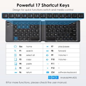 SANWA Foldable Bluetooth Keyboard, Rechargeable Wireless Folding Keypad, Portable & Slim, for Laptop Desktop Computer PC iPad/iPhone Tablet Smartphone, Compatible with MacBook, Windows, Android, iOS