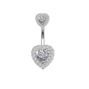 14g double heart diamond cubic zirconia navel belly button ring surgical steel piercing jewelry (steel)