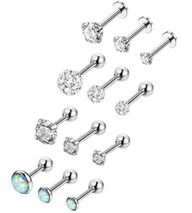 yovoro 12pcs 16g 316l stainless steel stud earrings for women cartiliage earring tragus helix piercing created-opal 3/4/5mm