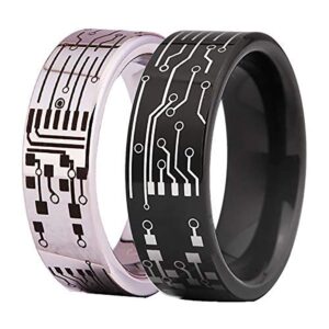 cloud dancer computer circuit pattern ring-8mm width tungsten carbide ring wedding ring and engagement ring-free engraving inside (black pipe, 9.5)