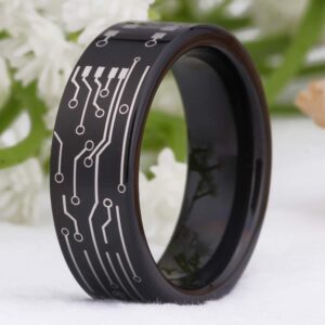 CLOUD DANCER Computer Circuit Pattern Ring-8mm Width Tungsten Carbide Ring Wedding Ring and Engagement ring-Free Engraving Inside (Black Pipe, 9.5)