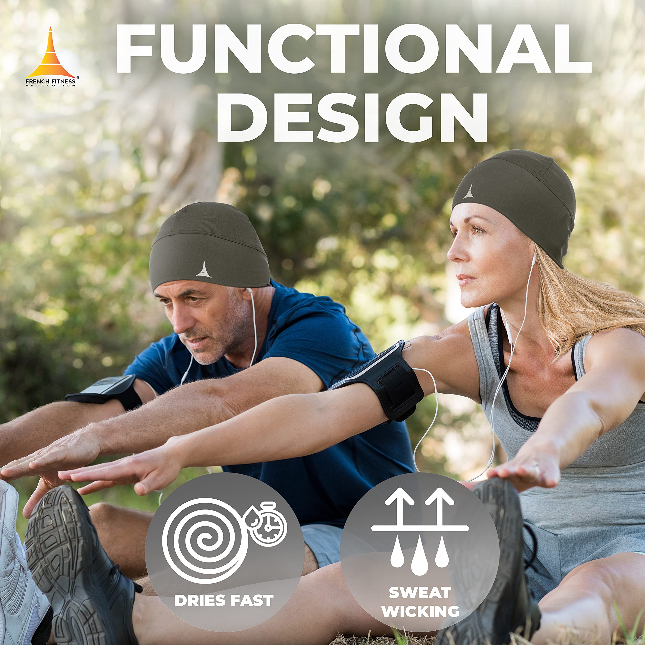 French Fitness Revolution - Skull Cap Helmet Liner Running Beanie - Ultimate Thermal Retention and Performance Moisture Wicking. Fits Under Helmets Khaki