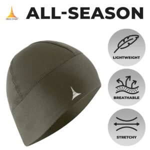 French Fitness Revolution - Skull Cap Helmet Liner Running Beanie - Ultimate Thermal Retention and Performance Moisture Wicking. Fits Under Helmets Khaki