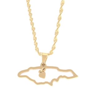 stainless steel heart jamaica map pendant necklace for women jamaican (gold color)