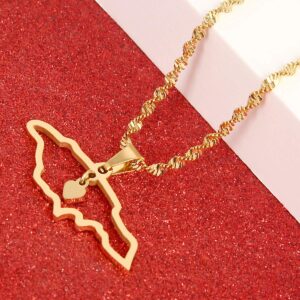 Stainless Steel Heart Jamaica Map Pendant Necklace for Women Jamaican (Gold Color)