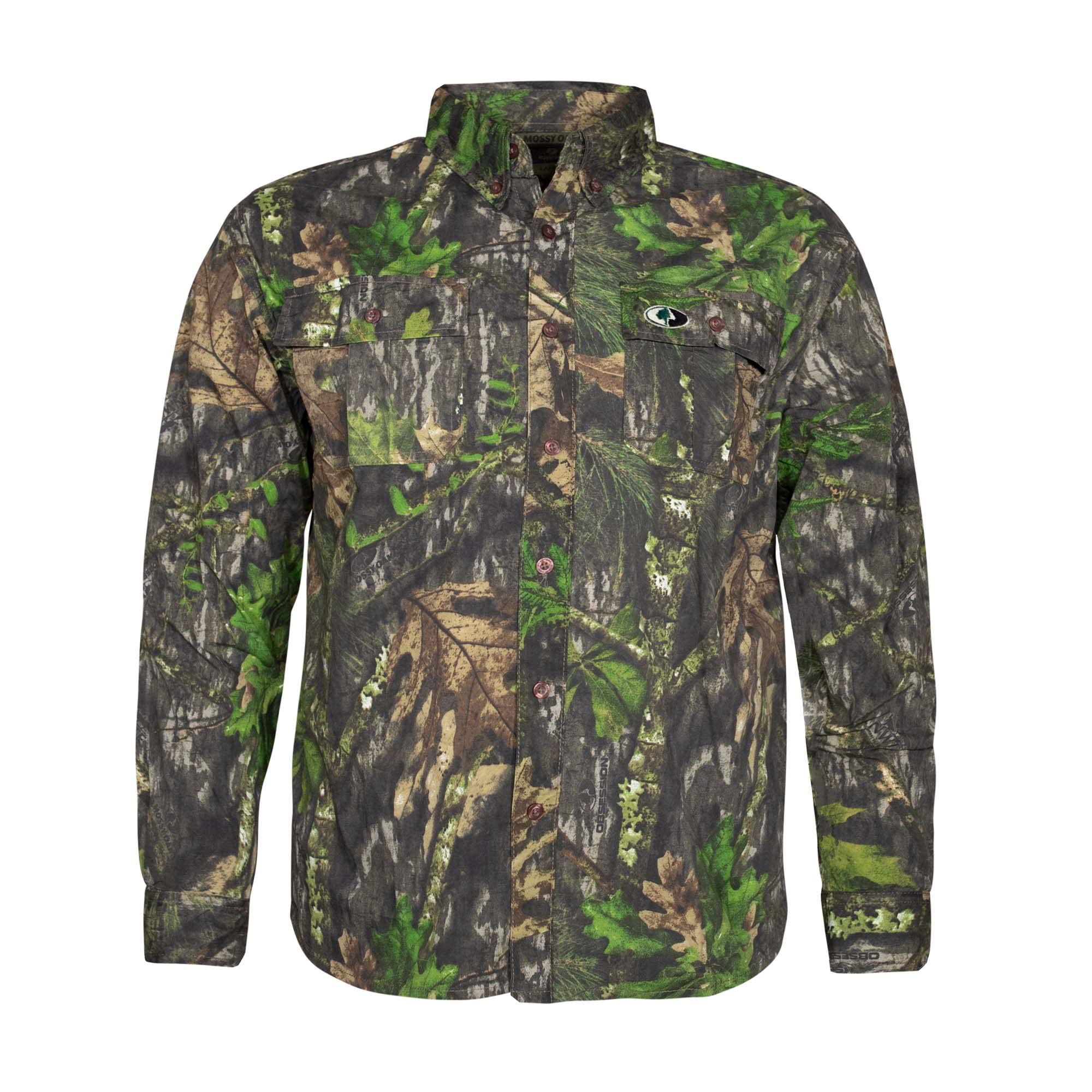 Mossy Oak Standard Men's Long Sleeve Camo Hunting Shirts Cotton Mill, Obsession, Medium