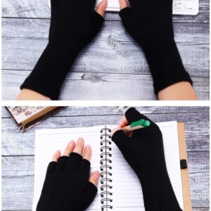 Pangda 2 Pairs Unisex Fingerless Gloves Half Finger Stretchy Knit Gloves Lengthen Wrist Mittens Winter Warm Gloves (Size 1, Black)