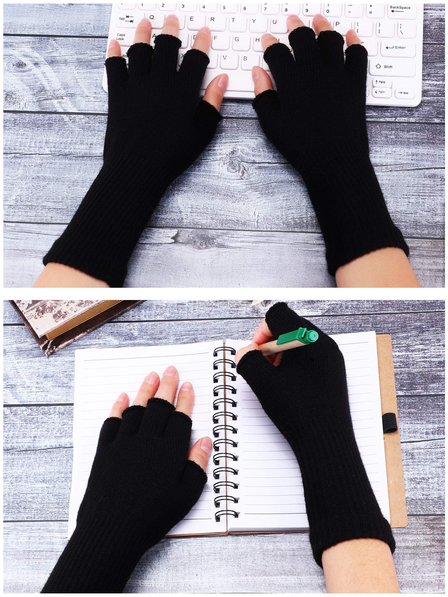 Pangda 2 Pairs Unisex Fingerless Gloves Half Finger Stretchy Knit Gloves Lengthen Wrist Mittens Winter Warm Gloves (Size 1, Black)