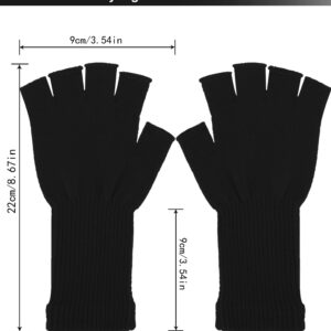 Pangda 2 Pairs Unisex Fingerless Gloves Half Finger Stretchy Knit Gloves Lengthen Wrist Mittens Winter Warm Gloves (Size 1, Black)