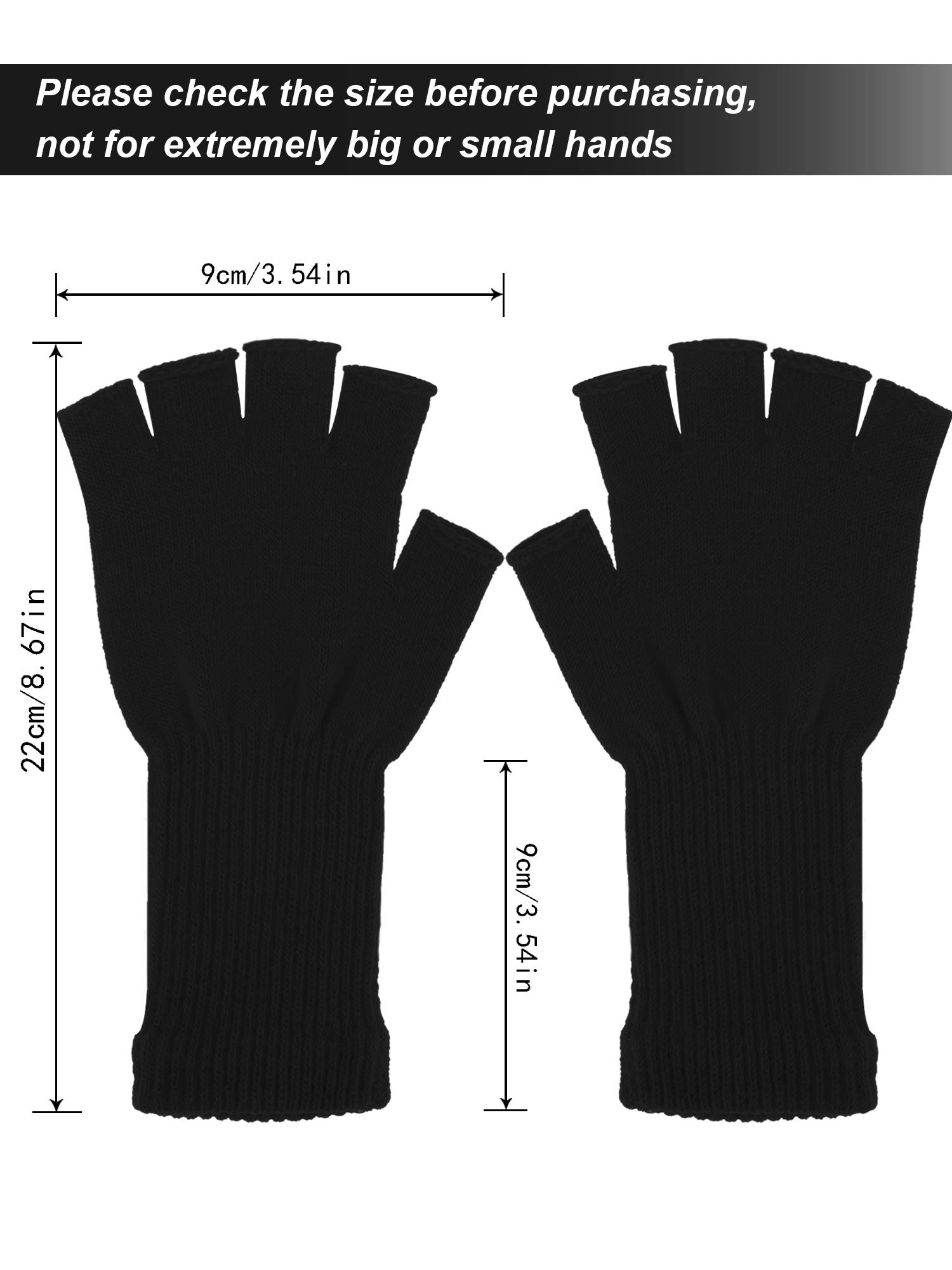 Pangda 2 Pairs Unisex Fingerless Gloves Half Finger Stretchy Knit Gloves Lengthen Wrist Mittens Winter Warm Gloves (Size 1, Black)