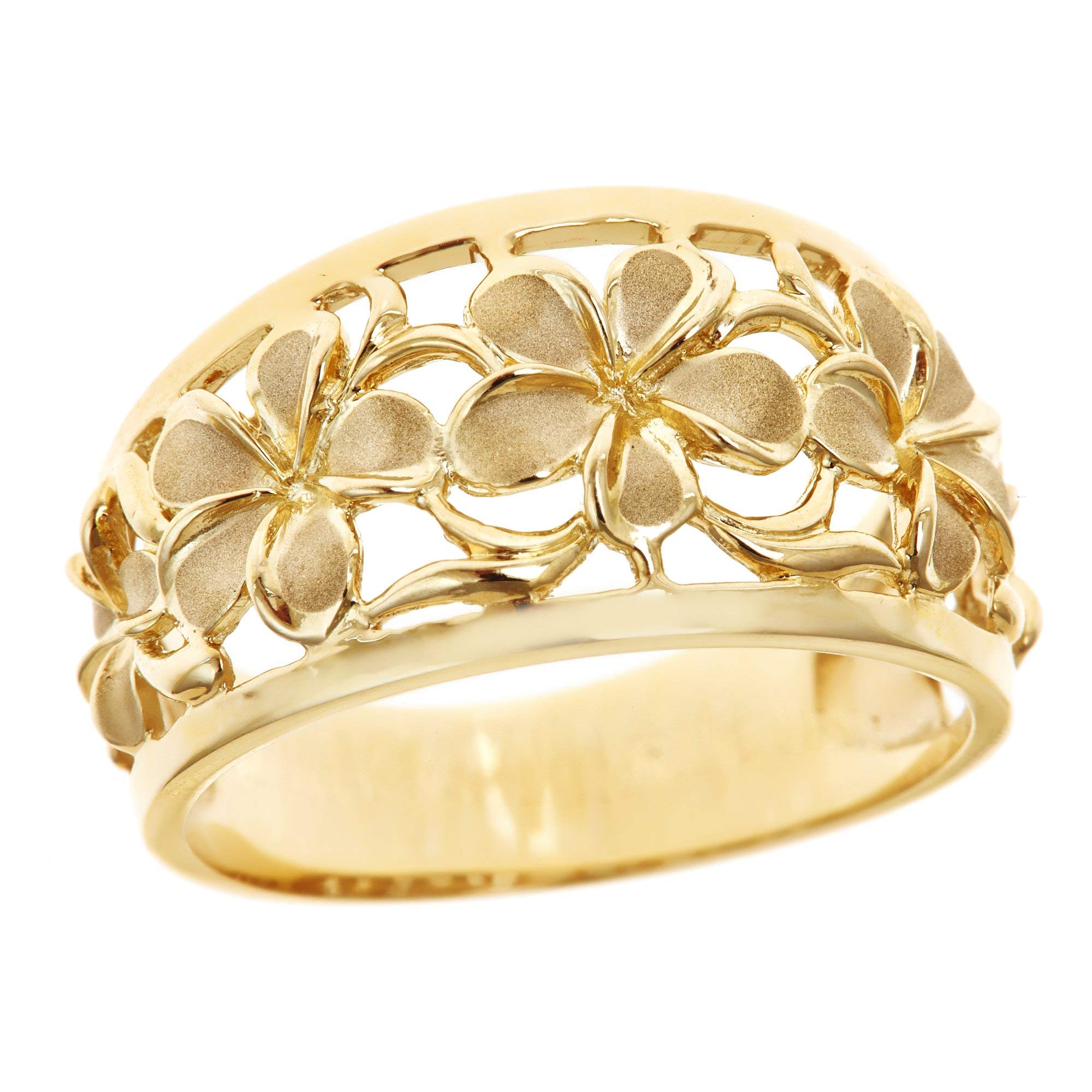 Zero Gravity Hawaii Hawaiian Heirloom Jewelry 14k Yellow Gold Cut Out 5 Plumeria Taper Ring (11)