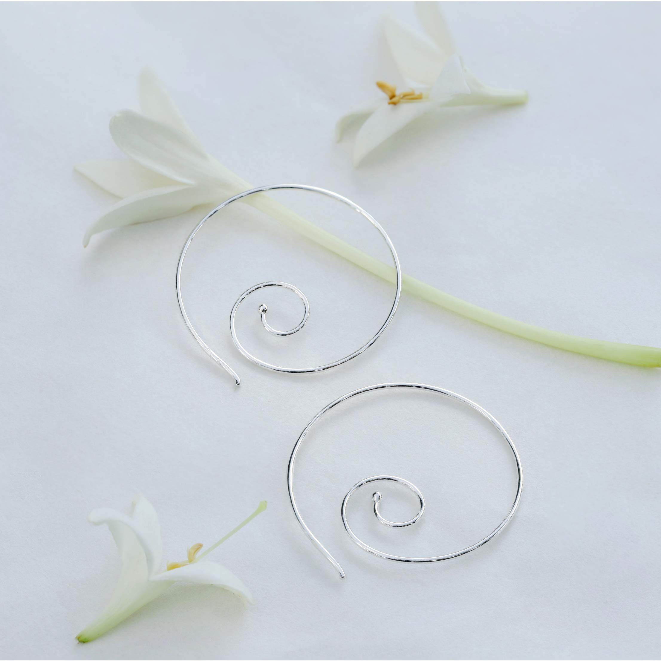 Boma Jewlery Sterling Silver Round Spiral Pull Through Hoop Earrings