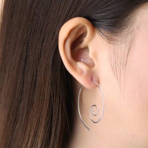 Boma Jewlery Sterling Silver Round Spiral Pull Through Hoop Earrings