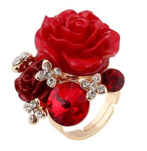 women's rose gold plated flower rings colorful crystal statement rings wedding band engagement ring - red