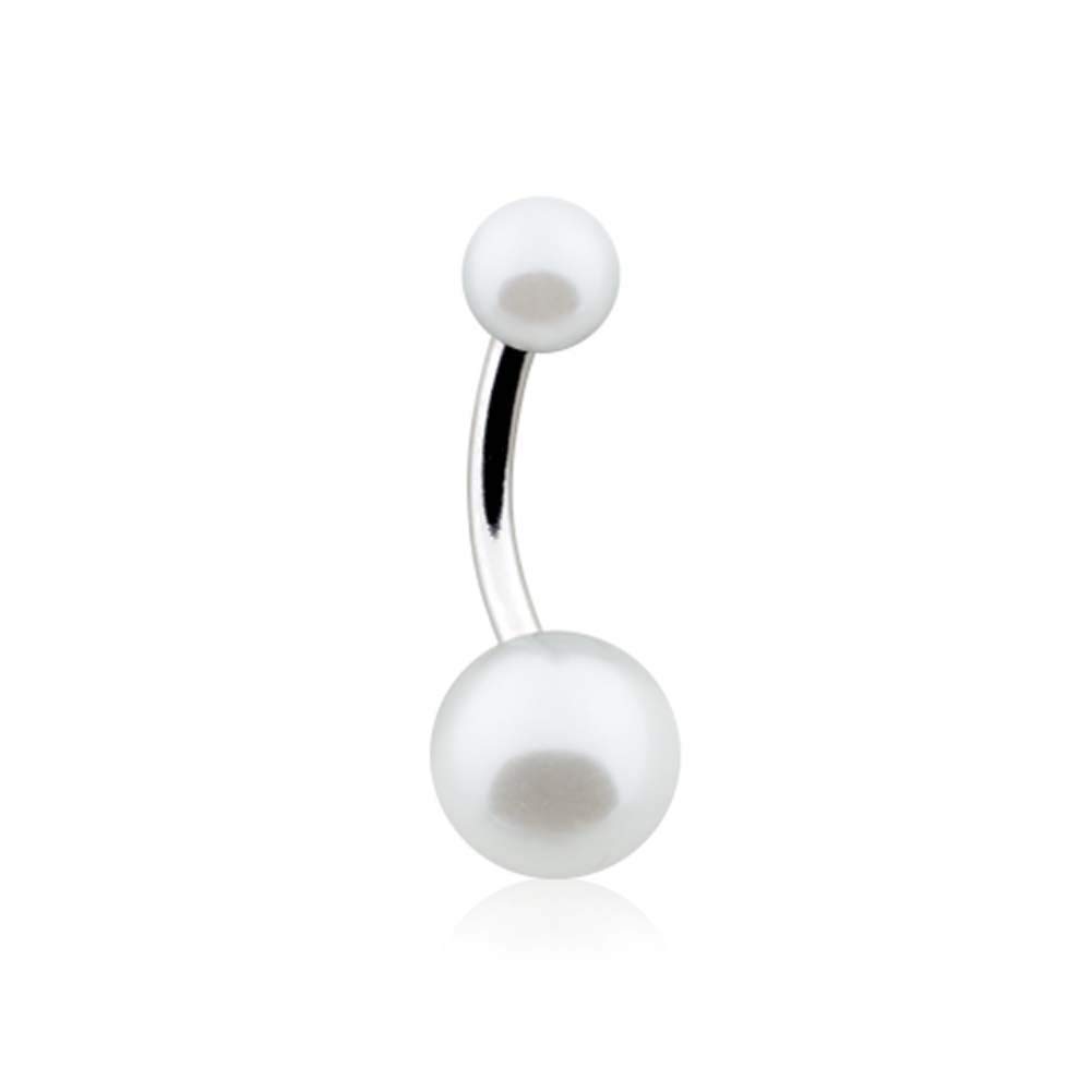 Covet Jewelry Double Luster Pearl Ball Steel Belly Button Ring (White)