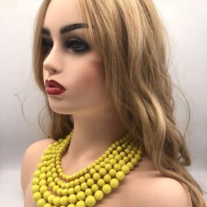 JHWZAIY 5 Layered Beaded Statement Chunky Necklaces For Women - Multi Strand Colorful Bead Layered Bib Necklace For Women Fashion Jewelry Costume Earring Set (Yellow)