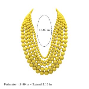 JHWZAIY 5 Layered Beaded Statement Chunky Necklaces For Women - Multi Strand Colorful Bead Layered Bib Necklace For Women Fashion Jewelry Costume Earring Set (Yellow)