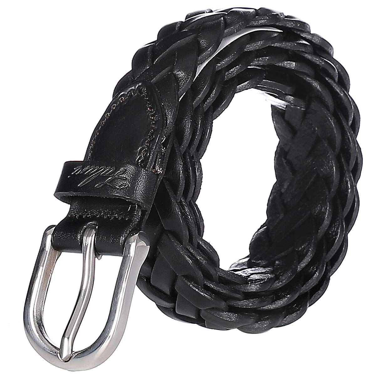 Falari Women's Leather Braided Belt 6007 - Black-L