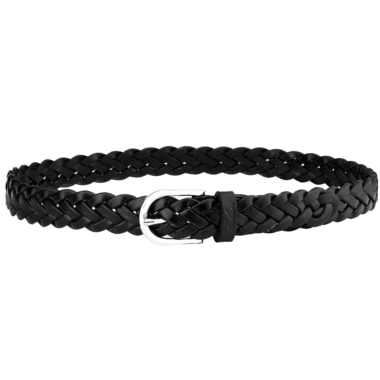 Falari Women's Leather Braided Belt 6007 - Black-L