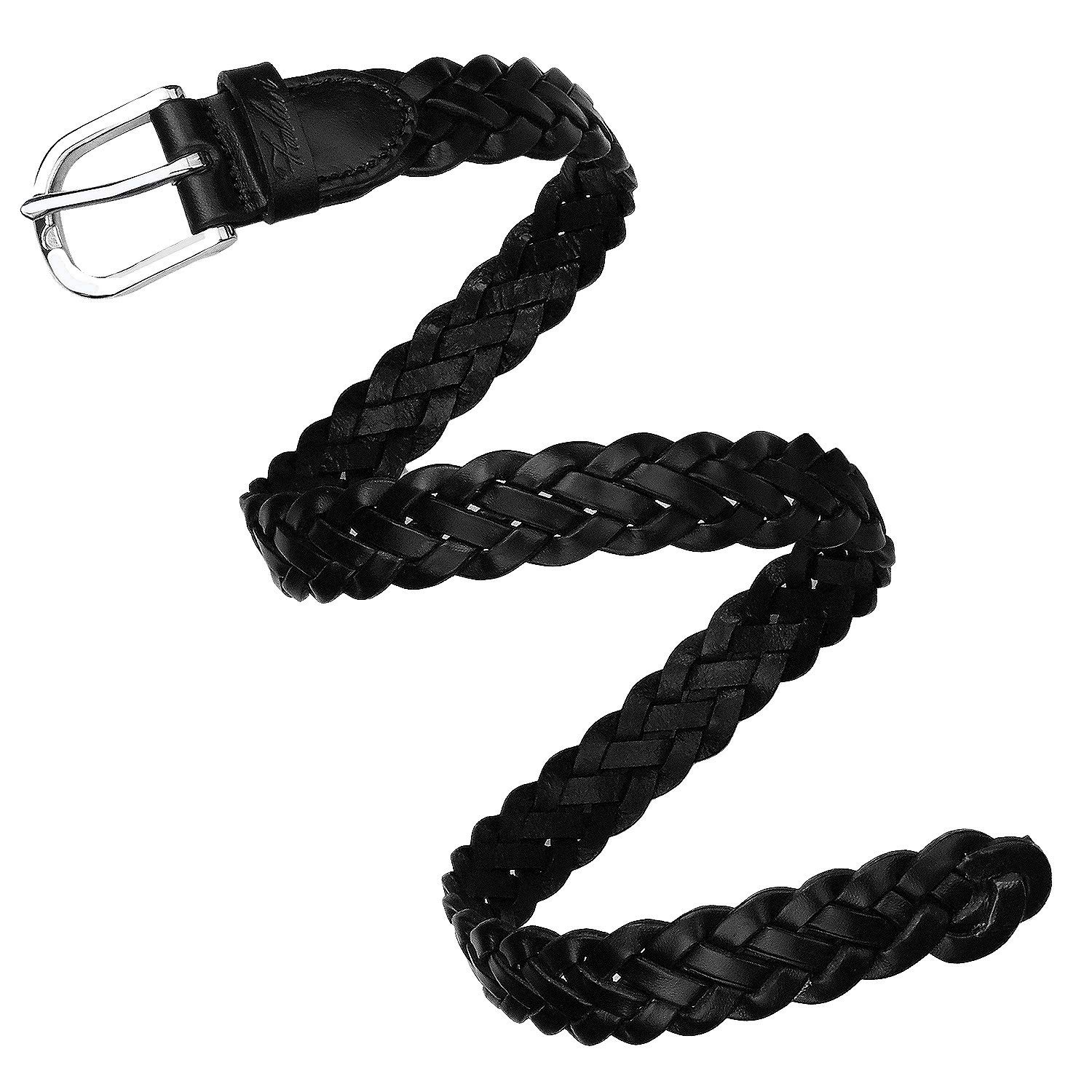 Falari Women's Leather Braided Belt 6007 - Black-L