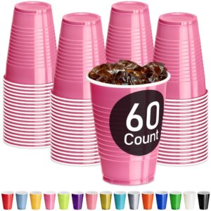 decorrack pink plastic cups, 12 oz disposable cups, party supplies (60 count)