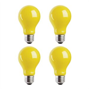 xtricity a19 incandescent yellow bug light bulb, 60w, e26 medium base, 130v, (4 pack)