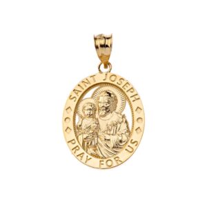 calirosejewelry 14k saint joseph pray for us oval charm pendant in yellow gold