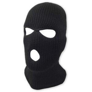 3 hole knitted full face ski mask winter balaclava face cover for outdoor sports (black)