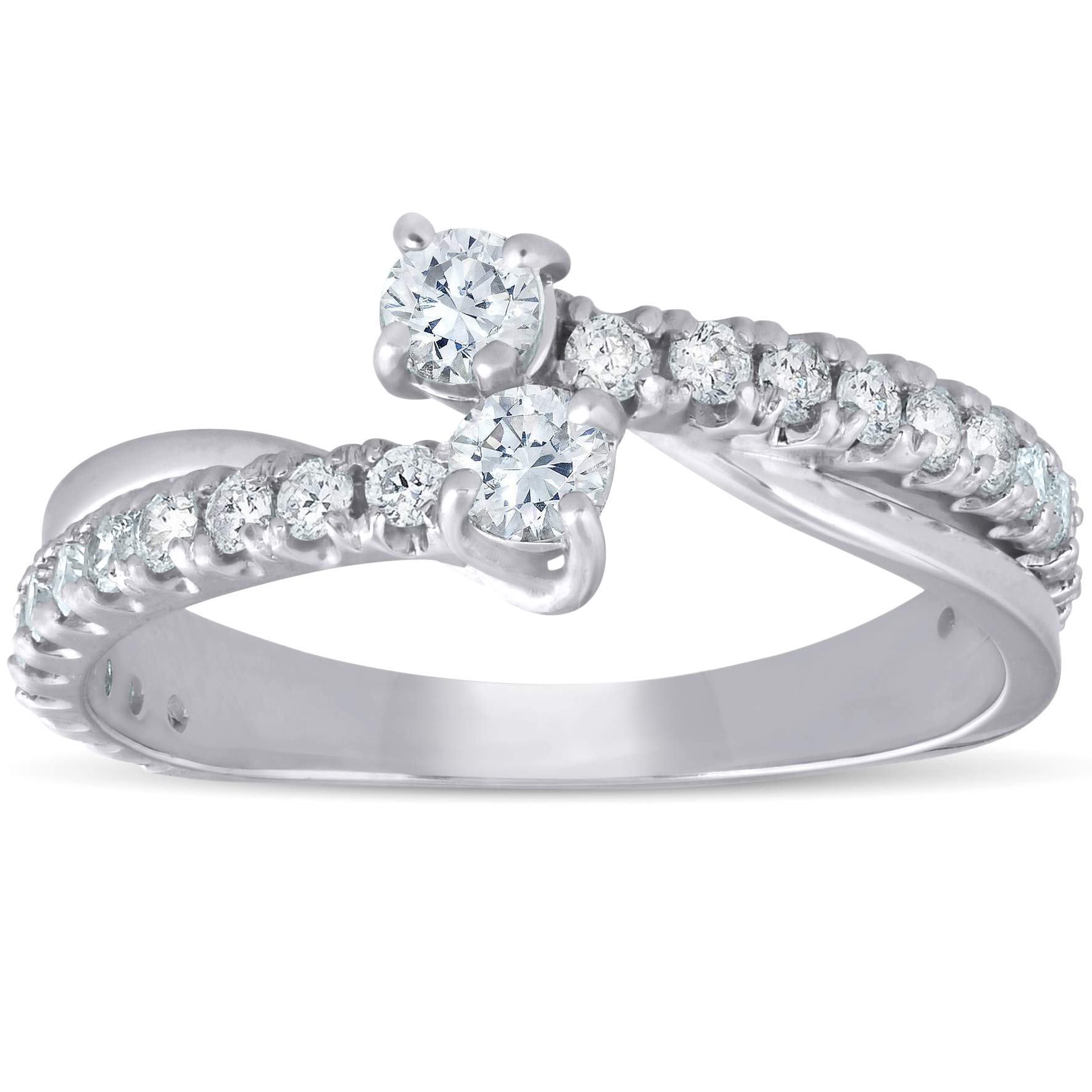 1Ct Two Stone Diamond Engagement Forever Us Ring 14K White Gold Anniversary Band - Size 6