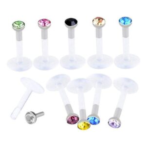 tiande 10pcs 16g clear uv flexible acrylic 2mm cz gem labret monroe lip ring/tragus/helix/cartilage earring stud barbell body piercing jewelry