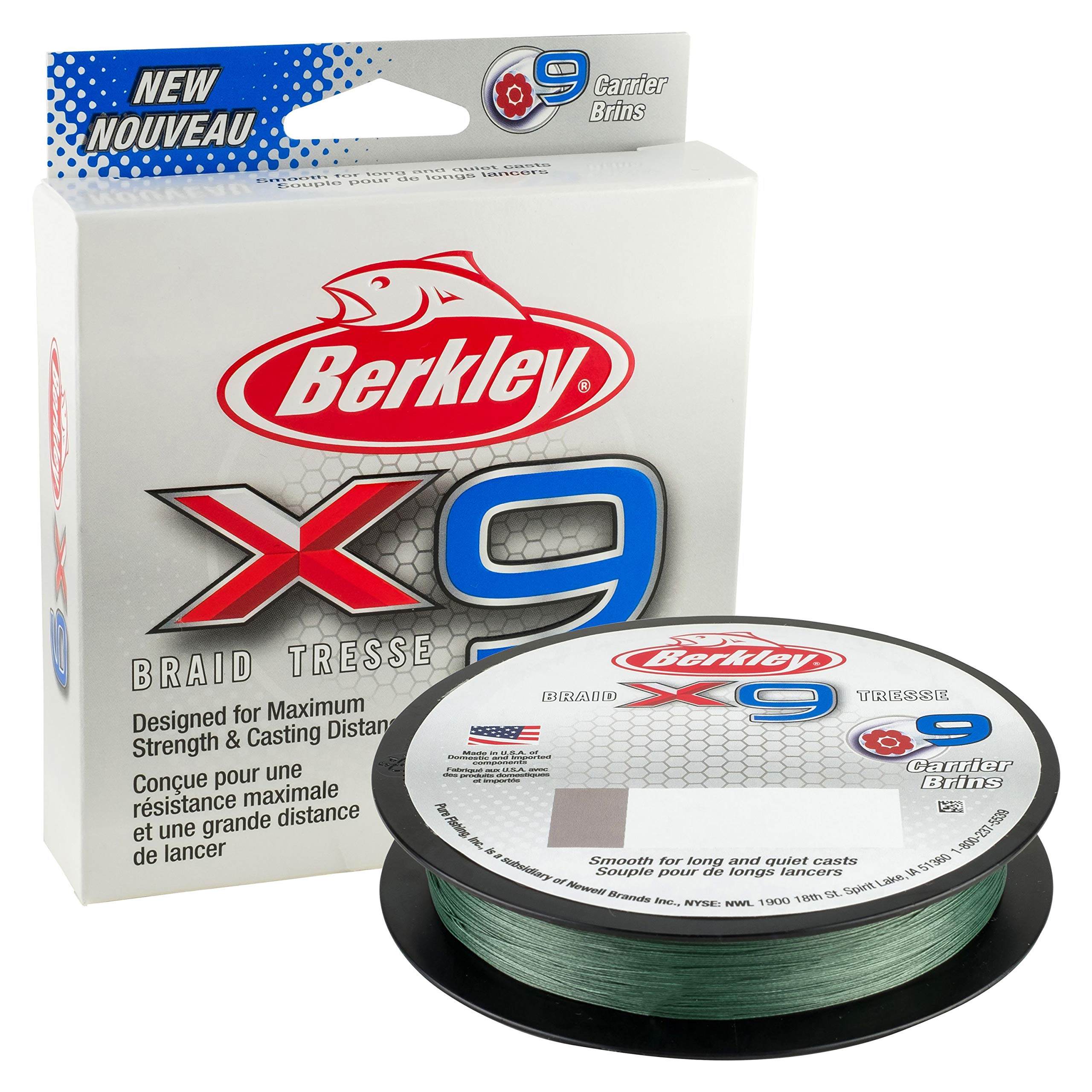 Berkley x9 Braid Superline, Low-Vis Green, 30lb test | 45 lbC | 20.6kg, 164yd | 150m Fishing Line, Suitable for Freshwater and Saltwater Environments