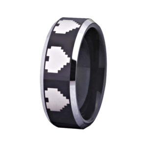 tungsten wedding ring 8mm black with silver edge legend of zelda 8-bit heart design-free inside engraving (10)