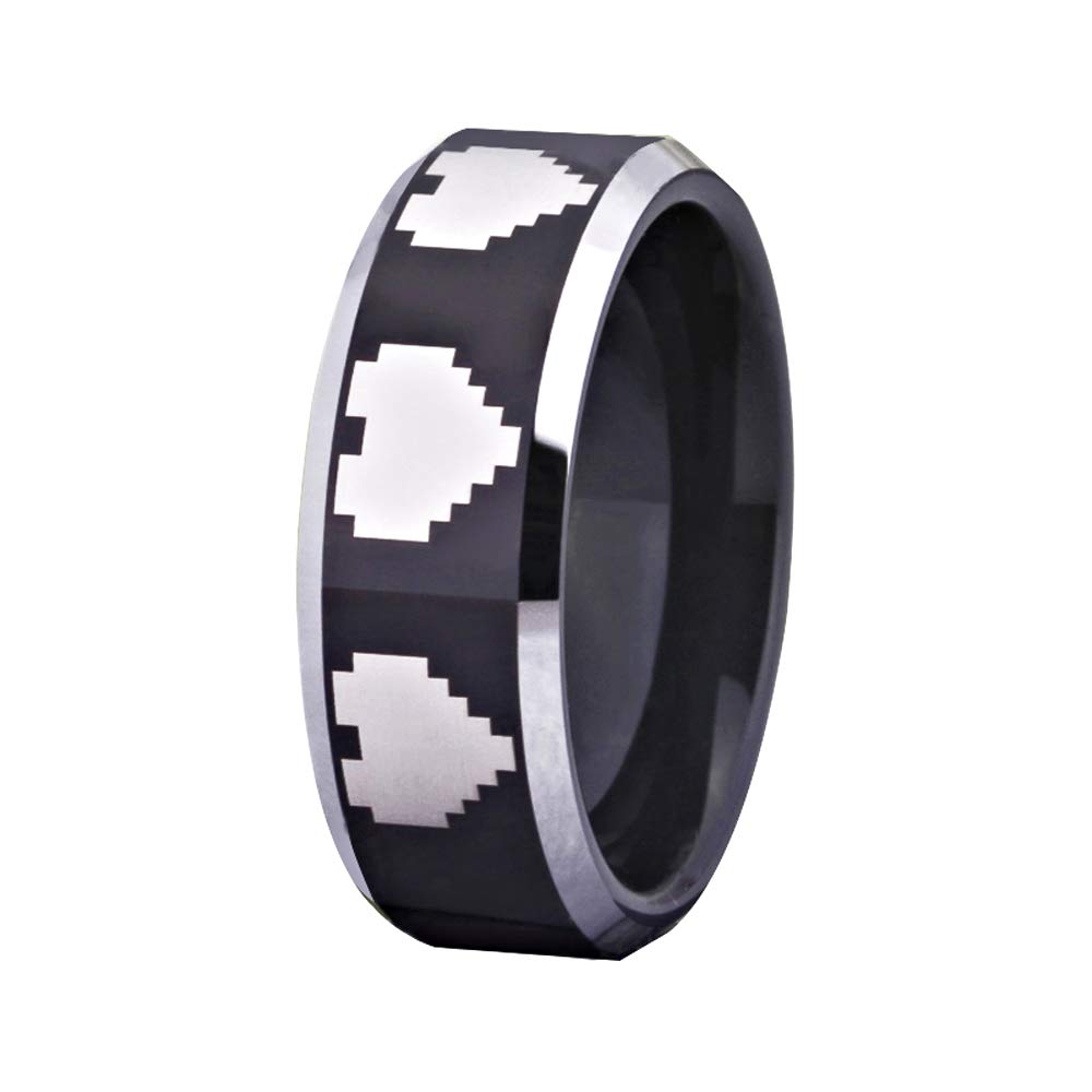 Tungsten Wedding Ring 8mm Black with Silver Edge Legend of Zelda 8-Bit Heart Design-Free Inside Engraving (10)