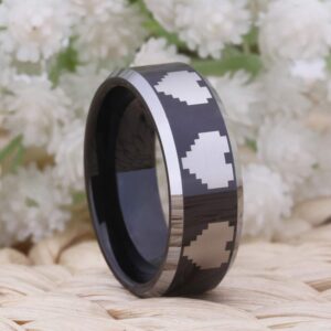 Tungsten Wedding Ring 8mm Black with Silver Edge Legend of Zelda 8-Bit Heart Design-Free Inside Engraving (10)