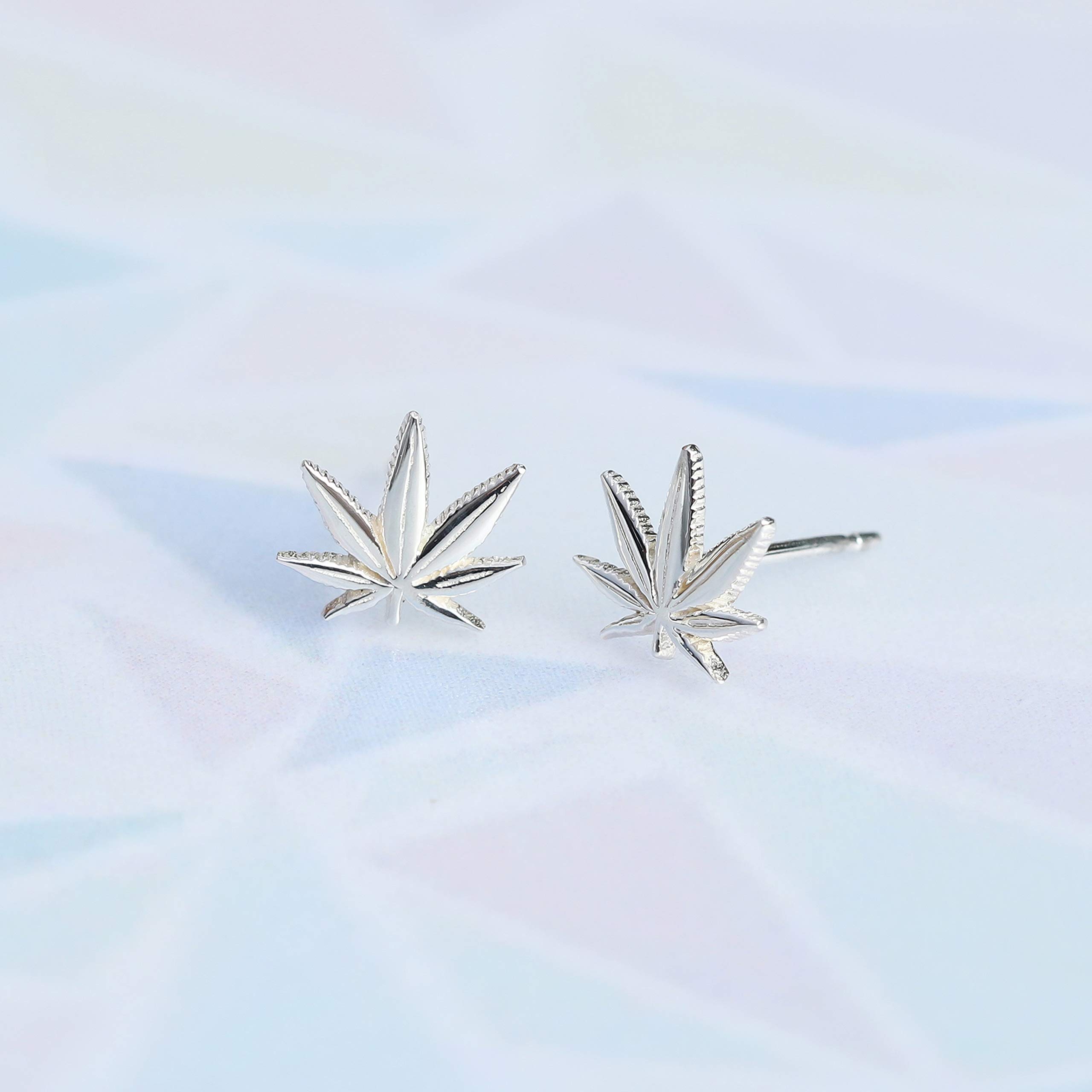 Boma Jewlery Sterling Silver Marijuana Pot Weed Cannabis Leaf Stud Earrings