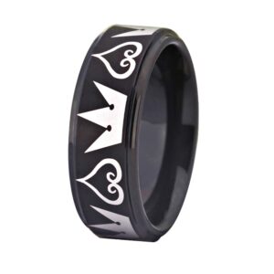 cosplay jewelry 8mm black step kingdom hearts & crowns design ring wedding ring engagement ring-free inside engraving (8.5)