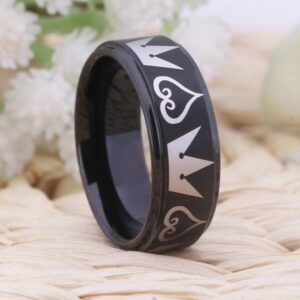 Cosplay Jewelry 8mm Black Step Kingdom Hearts & Crowns Design Ring Wedding Ring Engagement Ring-Free Inside Engraving (8.5)