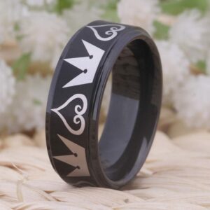 Cosplay Jewelry 8mm Black Step Kingdom Hearts & Crowns Design Ring Wedding Ring Engagement Ring-Free Inside Engraving (8.5)