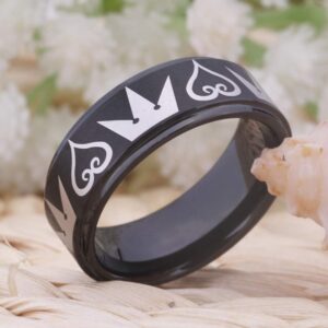 Cosplay Jewelry 8mm Black Step Kingdom Hearts & Crowns Design Ring Wedding Ring Engagement Ring-Free Inside Engraving (8.5)