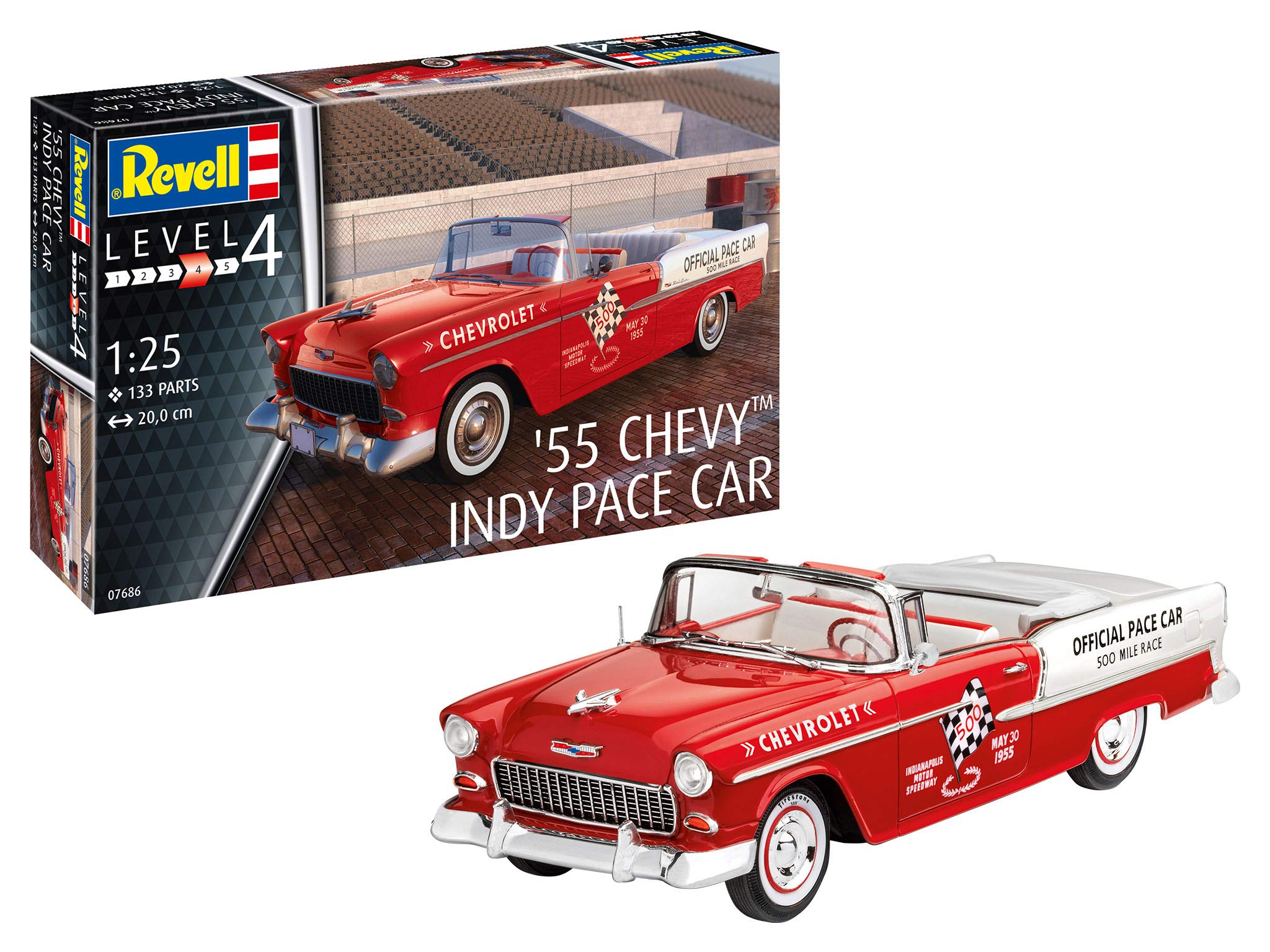 Revell GmbH Revell 07686 7686 1:24 '55 Chevy Indy Pace Car Plastic Model Kit, Multicolour, 1/25