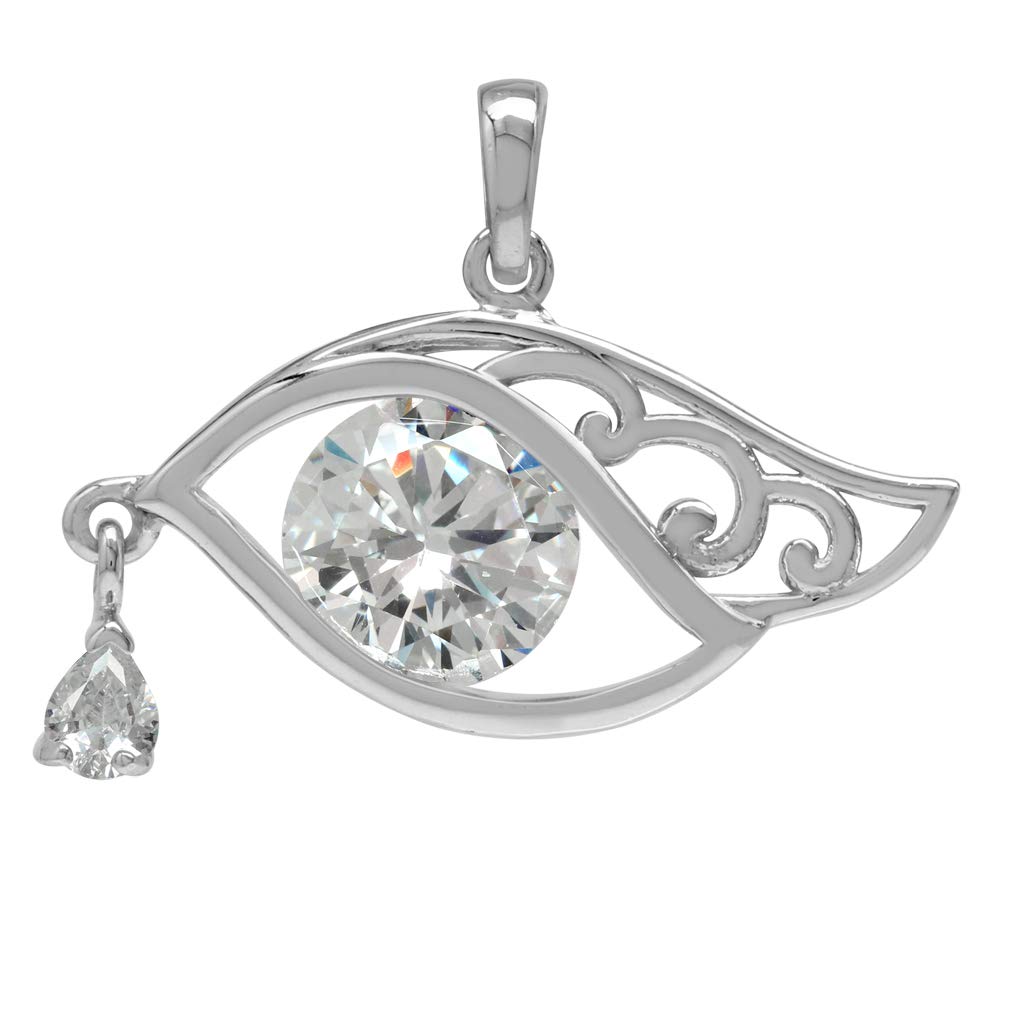 Silvershake 10mm Round White Cubic Zirconia 925 Sterling Silver Filigree Eye of Horus Inspired Pendant