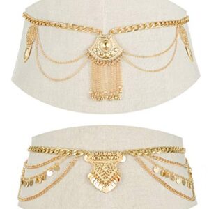 Tornito 2 PCS Waist Belt Chain Vintage Dangle Dancing Tassel Body Chain Bikini Beach Body Jewelry for Women Silver Gold Tone