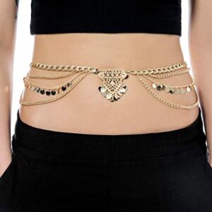 Tornito 2 PCS Waist Belt Chain Vintage Dangle Dancing Tassel Body Chain Bikini Beach Body Jewelry for Women Silver Gold Tone