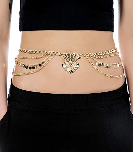 Tornito 2 PCS Waist Belt Chain Vintage Dangle Dancing Tassel Body Chain Bikini Beach Body Jewelry for Women Silver Gold Tone