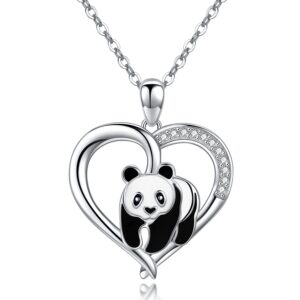 praymos 925 sterling silver panda necklace gifts heart pendant jewelry birthday christmas gifts women