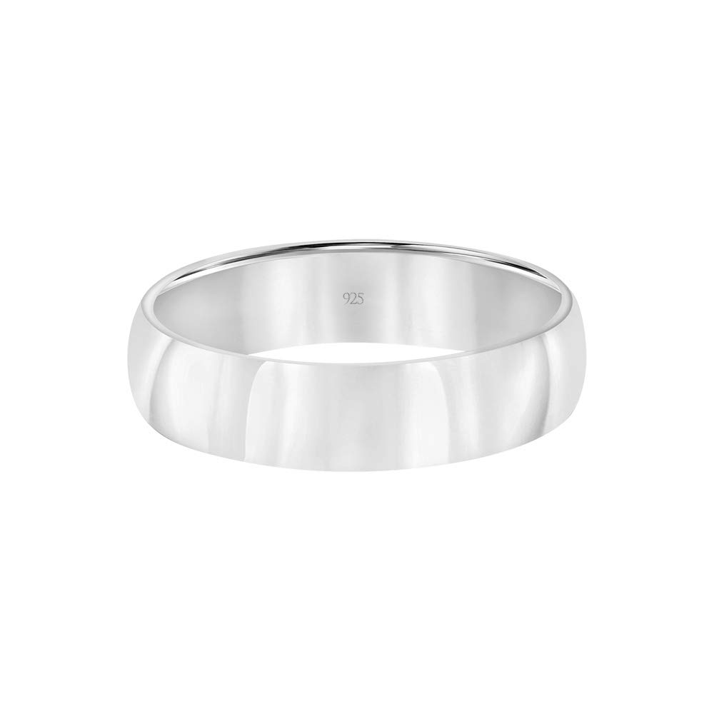 .925 Sterling Silver Wedding Band Ring 5MM Plain Domed High-Polish, Size 9, by Brilliant Expressions