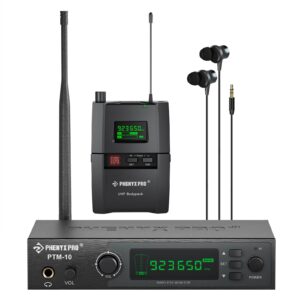 phenyx pro uhf stereo wireless in ear monitor system, wireless iem, 900mhz band selectable frequency, rack mountable, 160 ft. operation, suitable for stage, studio, exhibit, lecture, speech (ptm-10)